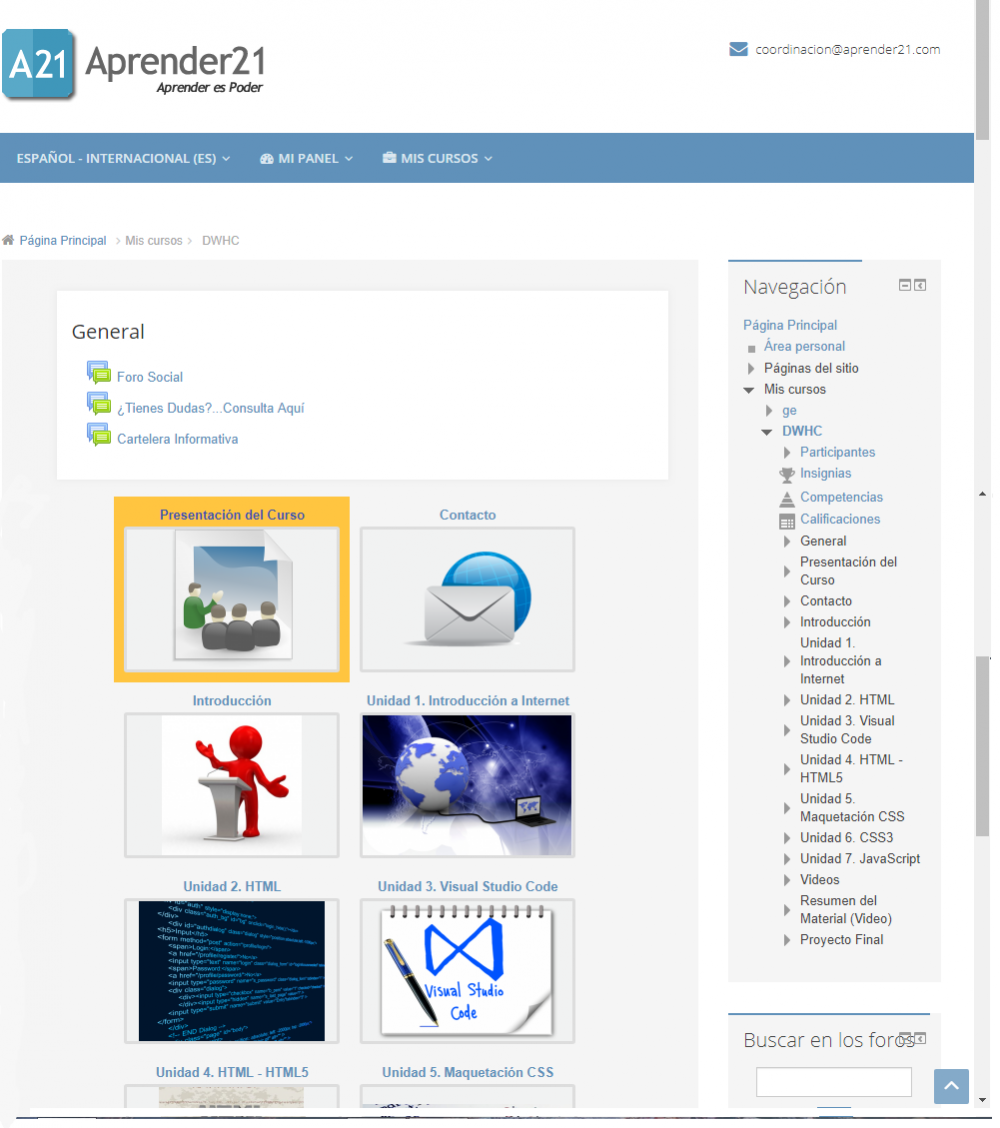 Campus Virtual de Aprender21 – Instituto Tecnológico Superior Serra